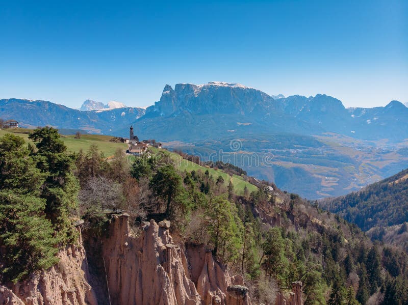 Church in Renon Ritten Bolzano Alps Italy. Aerial View Stock Photo ...