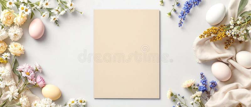 Natural Easter Card Banner with Blank Card and Flowers Stock ...
