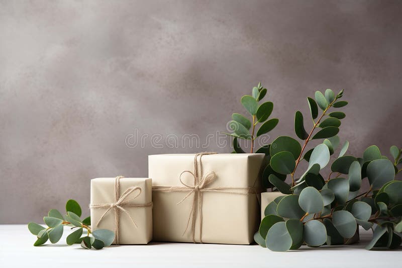 Natural Eco-friendly Gift Box. Gift Boxes and Eucalyptus Branches Stock ...