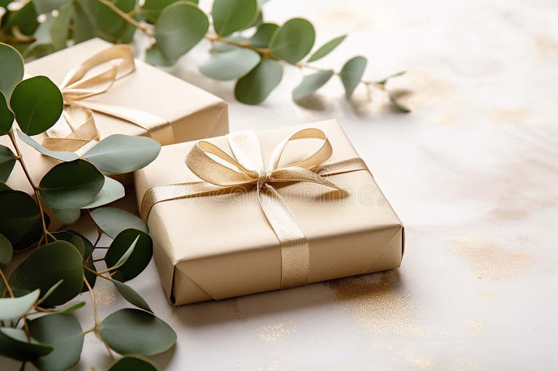 Natural Eco-friendly Gift Box. Gift Boxes and Eucalyptus Branches Stock Illustration ...