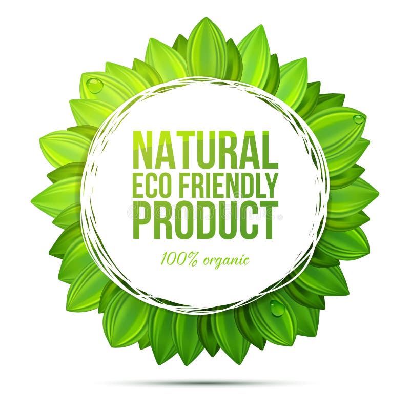 Natural Eco Friendly Product Label with Realistic Leaves Stock ...