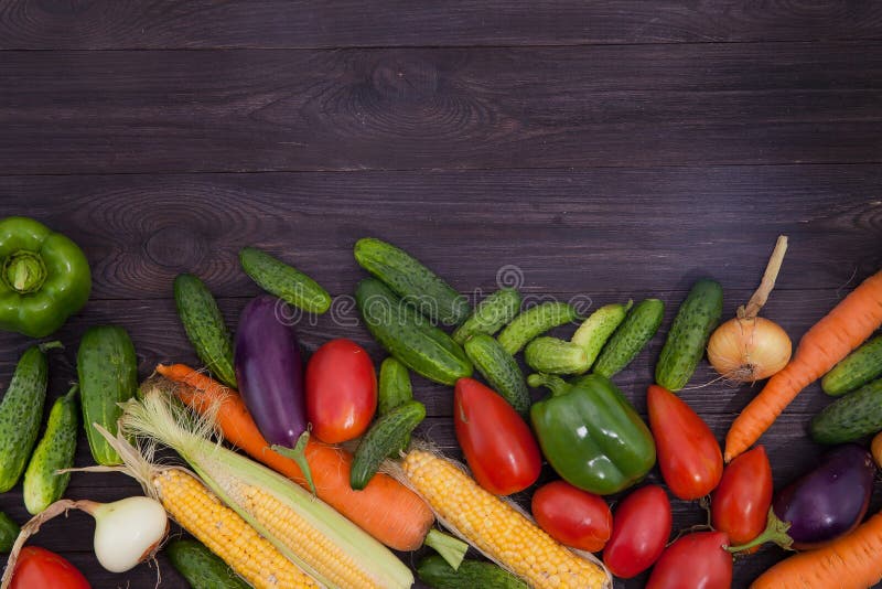 Natural Eco-friendly Rustic Vegetables on Dark Wooden Background. Stock ...