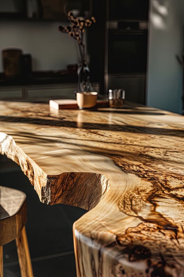 Natural Edge Wooden Table in Sunlight, Ideal for Interior Design Themes ...
