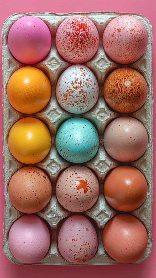 Natural Eggs of Different Colors in a Paper Tray on a Colored ...