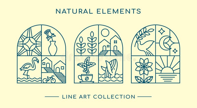 Natural Element Line Art Design Collection Stock Illustration ...