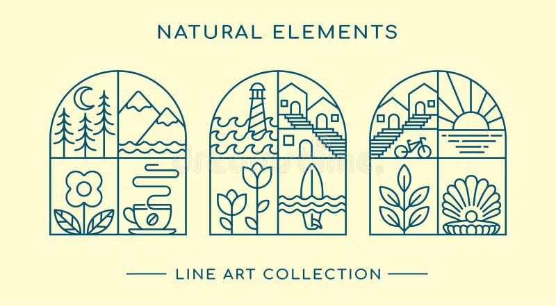Natural Element Line Art Design Collection Stock Illustration ...