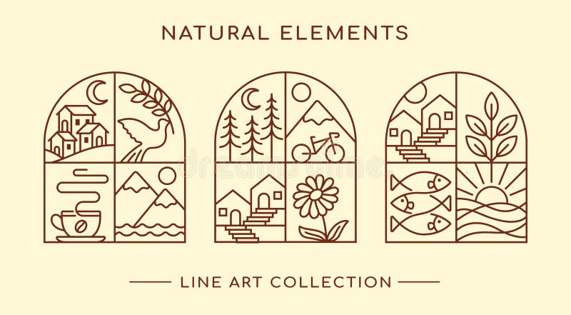 Natural Element Line Art Design Collection Stock Vector - Illustration ...