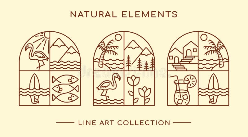 Natural Element Line Art Design Collection Stock Illustration ...