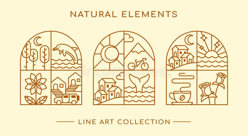 Natural Element Line Art Design Collection Stock Vector - Illustration ...