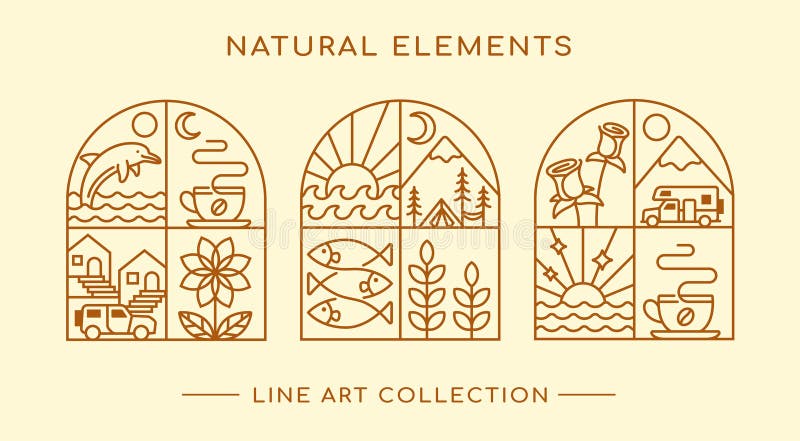 Natural Element Line Art Design Collection Stock Vector - Illustration ...