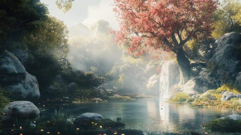 A Natural Fantasy Landscape with Mysterious 3D Elements Stock ...