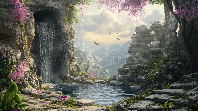 A Natural Fantasy Landscape with Mysterious 3D Elements Stock ...
