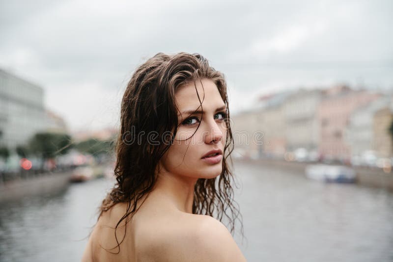 Natural Female Beauty in Summer Rain Stock Photo - Image of cheerful ...