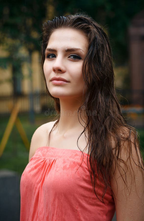 Natural Female Beauty in Summer Rain Stock Photo - Image of beauty ...