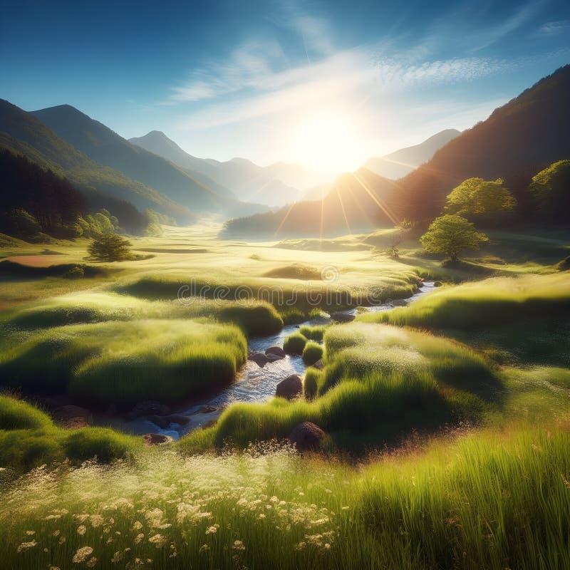 A Natural Field, Mountain Spring, Sunlight, Clear Sunny Weather Stock ...