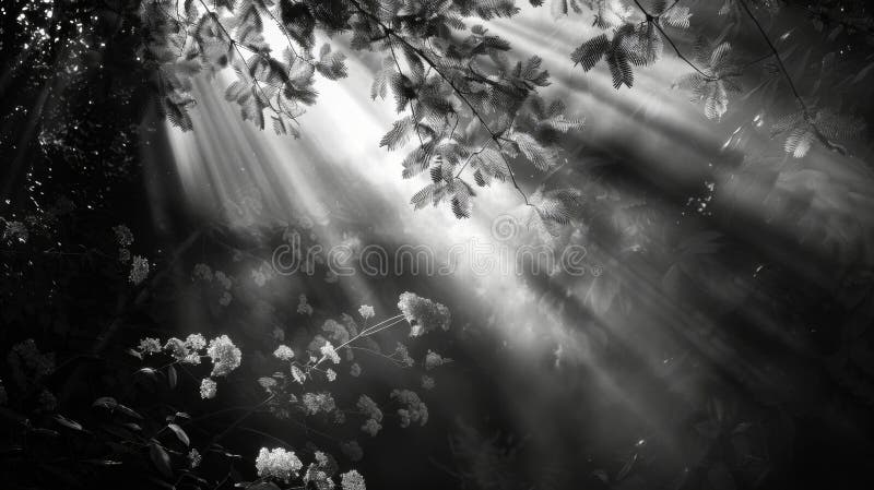 A Natural Filter of Light Pouring through Layers of Foliage. Black and ...