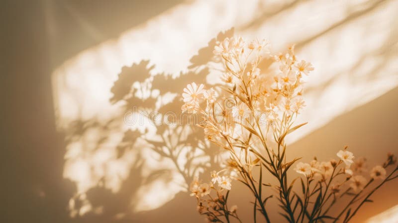 Natural Flower Shadows Softly Blurred on White Wall for a Dreamy ...