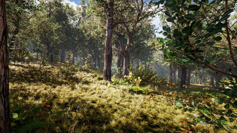 Natural Forest Landscape and Metaverse Technology. 3D Render Stock ...