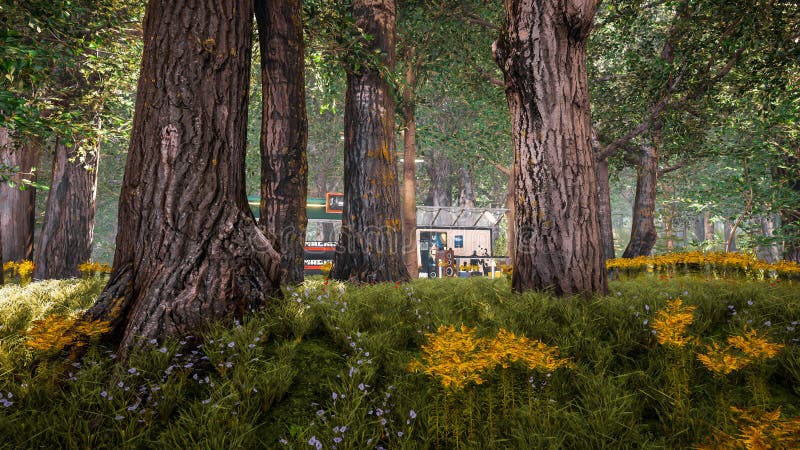 Natural Forest Landscape and Metaverse Technology. 3D Render Stock ...