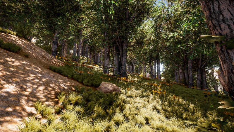 Natural Forest Landscape and Metaverse Technology. 3D Render Stock ...