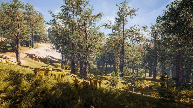 Natural Forest Landscape and Metaverse Technology. 3D Render Stock ...