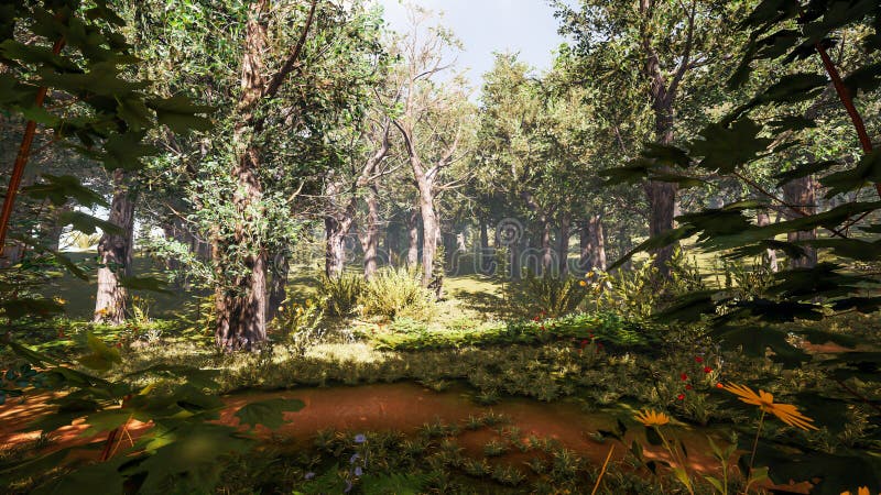 Natural Forest Landscape and Metaverse Technology. 3D Render Stock ...