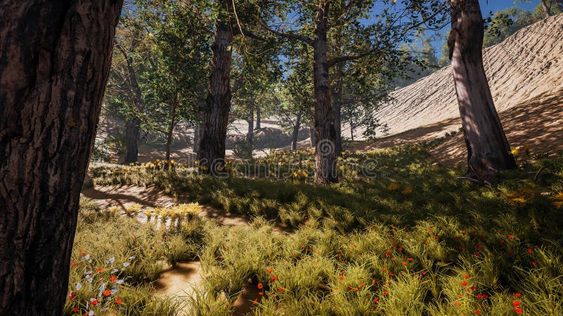 Natural Forest Landscape and Metaverse Technology. 3D Render Stock ...
