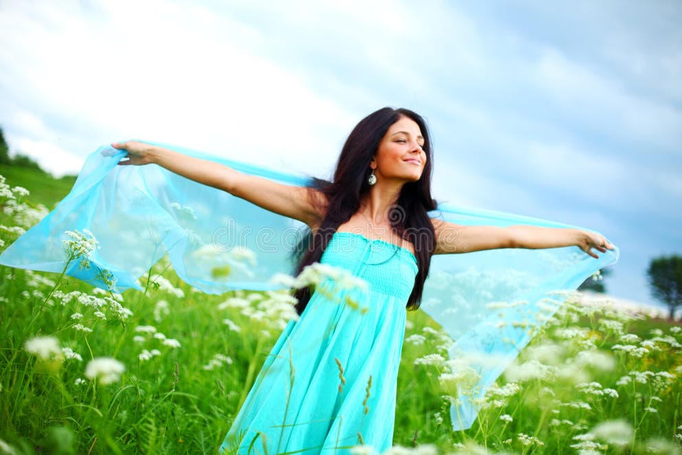 Natural freedom stock image. Image of meadow, female - 17743623