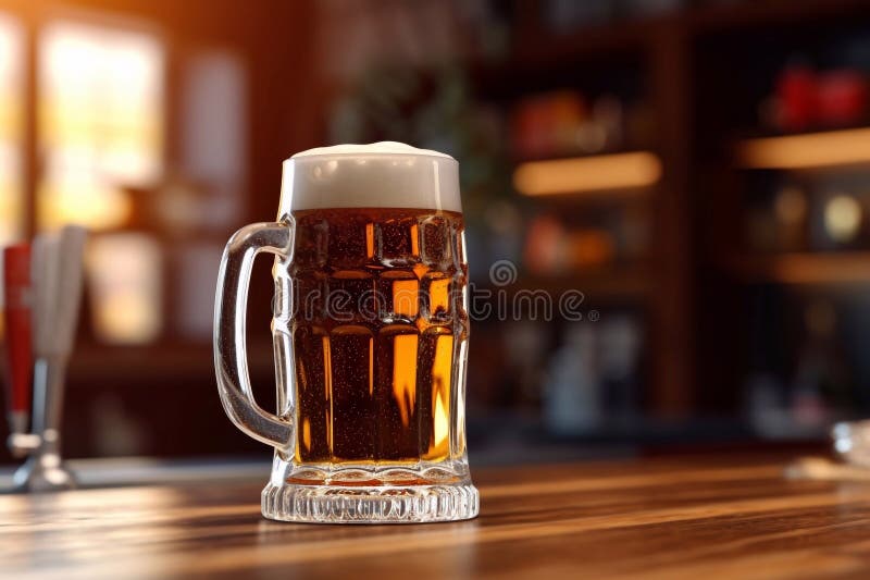 Natural Fresh Beer in a Mug on the Bar Counter Stock Illustration ...