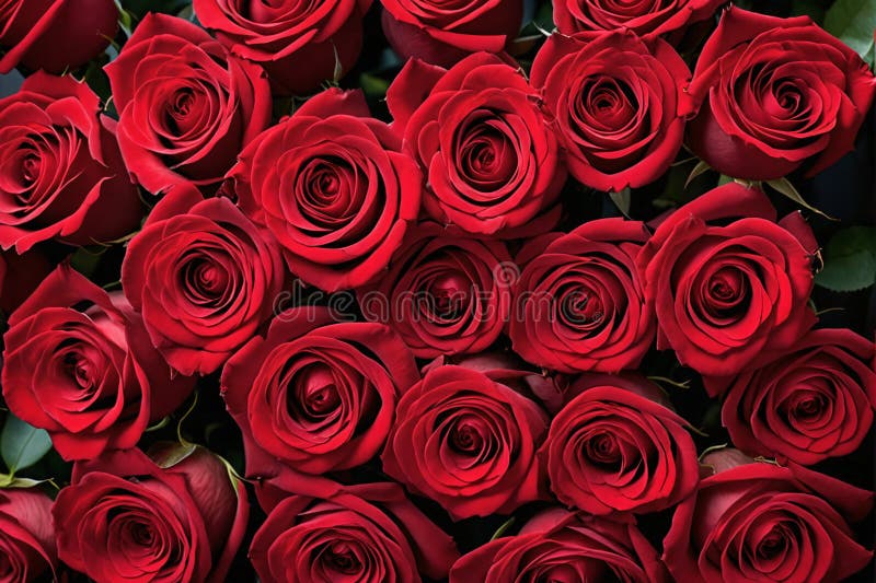 Natural Fresh Red Roses Flowers Pattern Wallpaper. Top View, Red Rose ...