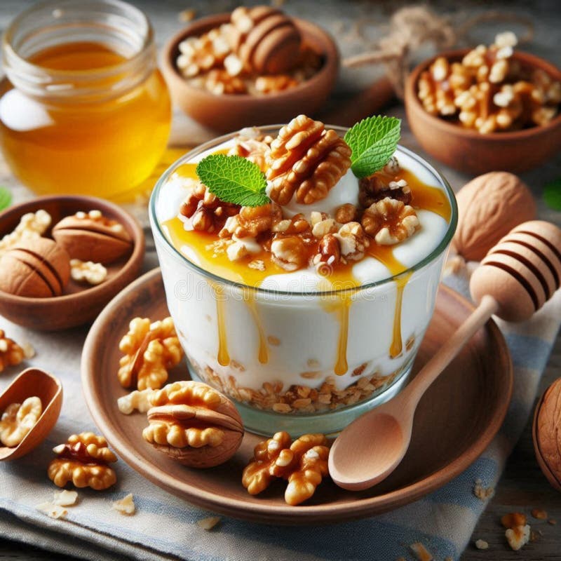 Natural Freshness of Yogurt with Nuts and Honey Stock Illustration ...