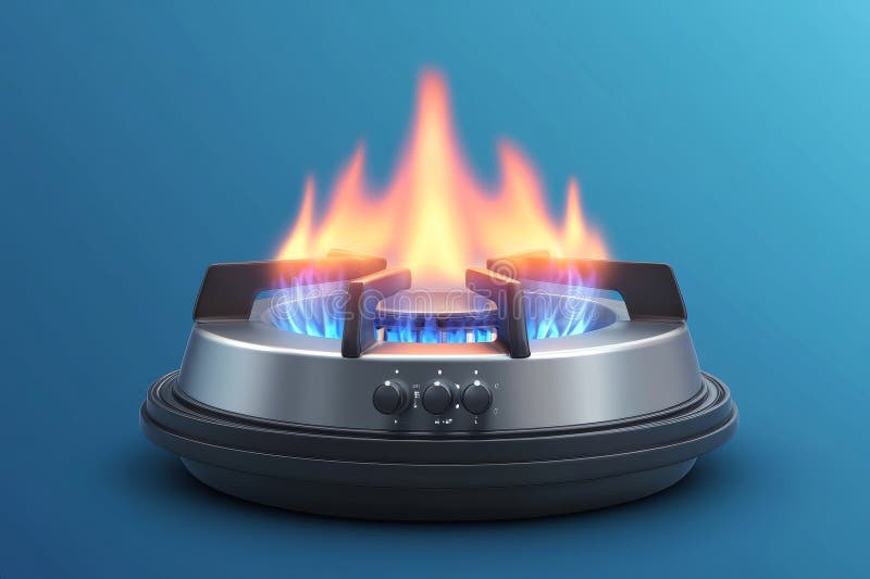 Natural Gas Flame, Gas Stove on Blue Background. Stock Photo - Image of ...