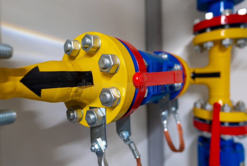 Natural Gas Pipeline with Flanged Connection and Flow Direction Marking ...