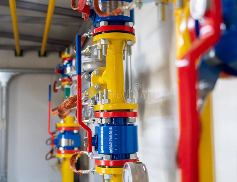 Natural Gas Piping System with Vibrant Valves Showcasing Engineering ...