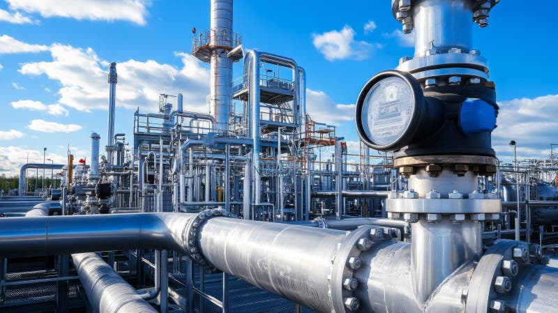 Natural Gas Processing Facility with Piping System Stock Illustration ...