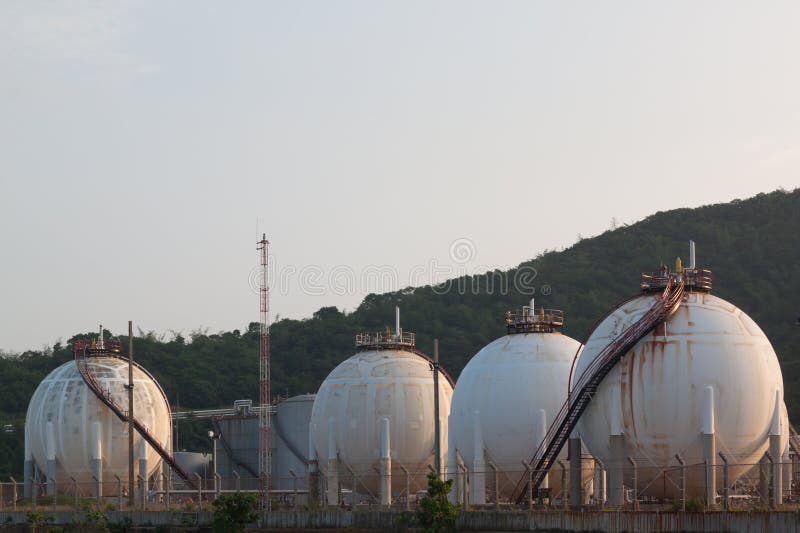 Natural Gas Storage Tank in Sphere Shape at Twilight Time Stock Photo ...