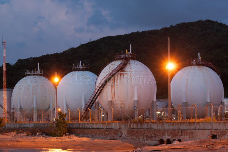 Natural Gas Storage Tank in Sphere Shape at Twilight Time Stock Photo ...