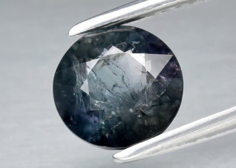 Natural Gem Blue Tourmaline on a Gray Background Stock Photo - Image of ...