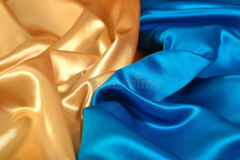 Natural Golden and Blue Satin Fabric Texture Stock Image - Image of ...