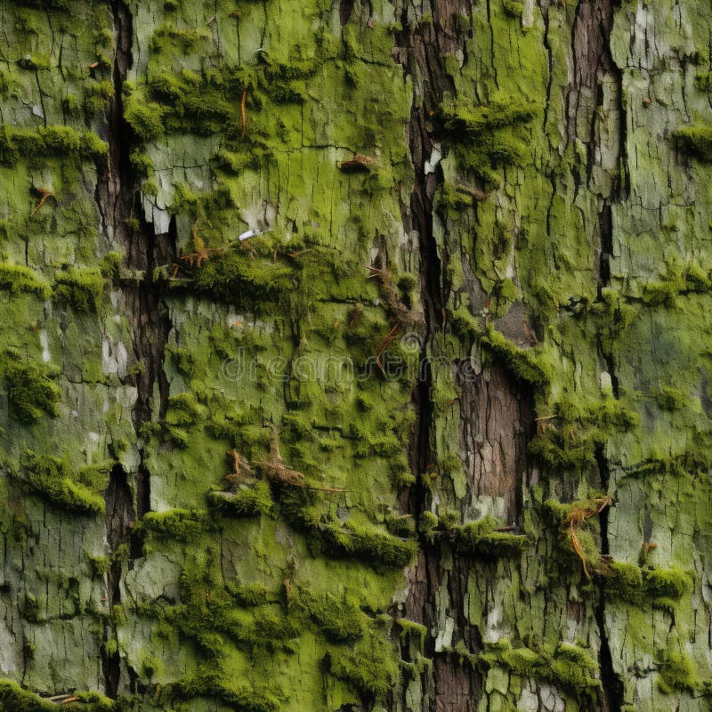 Natural Gray Old Tree Bark with Green Moss and Lichens, Moss on Bark ...