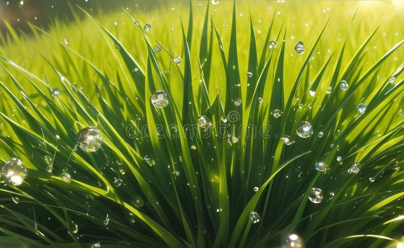 A Natural Green Grass with Water Drops Background Stock Illustration ...