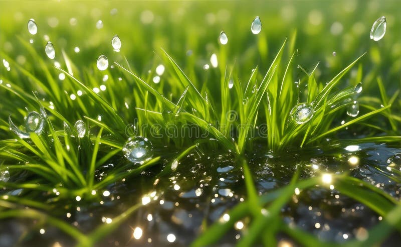 A Natural Green Grass with Water Drops Background Stock Illustration ...