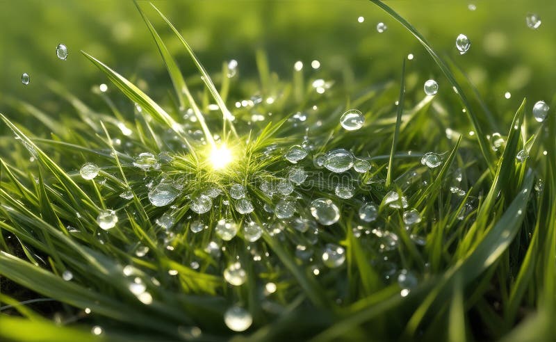 A Natural Green Grass with Water Drops Background Stock Illustration ...