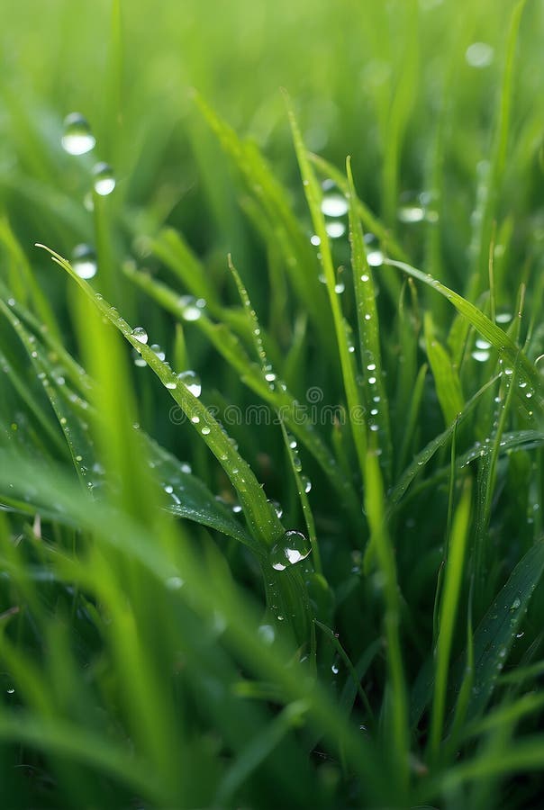 A Natural Green Grass with Water Drops Background Stock Illustration ...