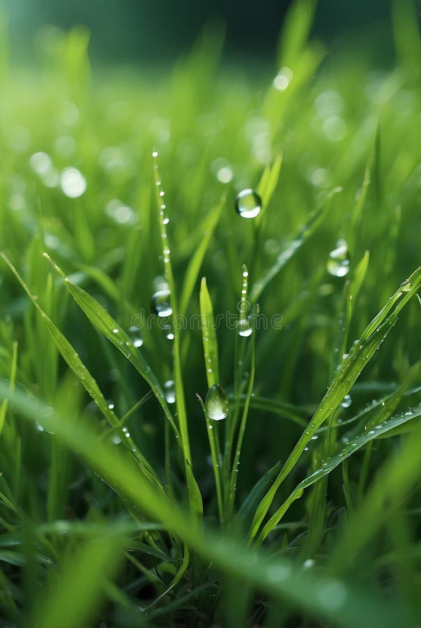 A Natural Green Grass with Water Drops Background Stock Illustration ...