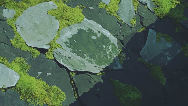 Natural Green Moss Growth on Jagged Rock Surface for Nature-inspired ...