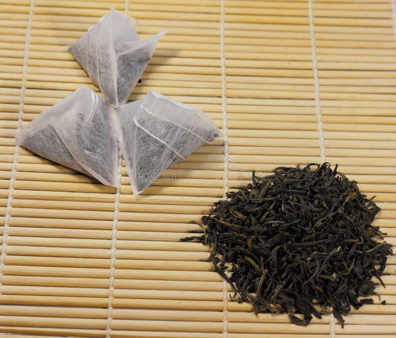 Natural Green Tea and Tea Bags Stock Image - Image of texture, bamboo ...