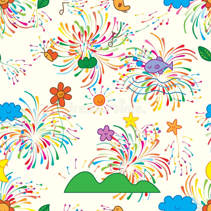 Firework Seamless Pattern stock vector. Illustration of fire - 40397351