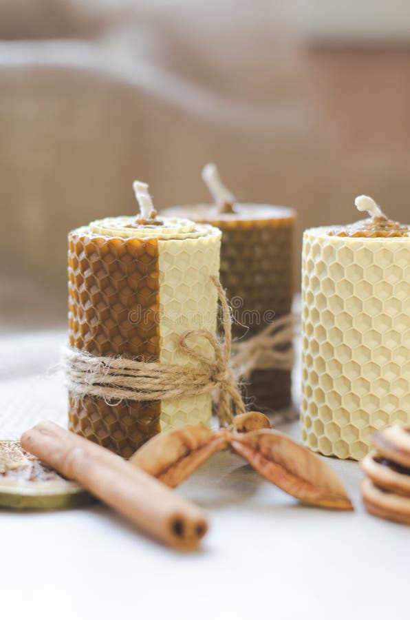 Natural Handmade Candles with Honey Aroma. Stock Photo - Image of ...