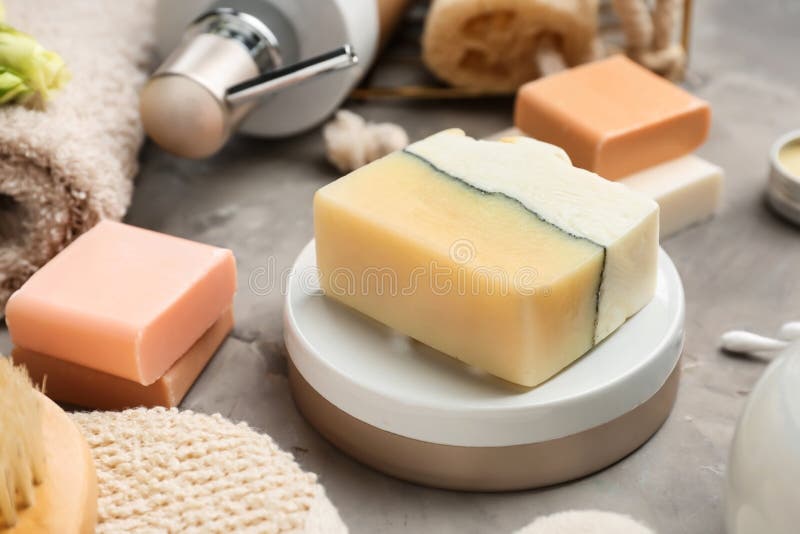Natural Handmade Soap on Table in Bathroom Stock Photo - Image of ...